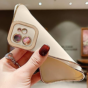Lafunda Compatible for iPhone 11 case,Plating Cases for Women Girls Luxury Cute Electroplated Golden Edge,Shockproof TPU Bumper with Silicone Camera Protective Phone Cover for iPhone 11 White