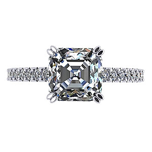 NANA Jewels 10k Gold 2.00ct Asscher Cut Cathedral Solitaire Engagement Ring, Pure Brilliance Zirconia - Size 7.5