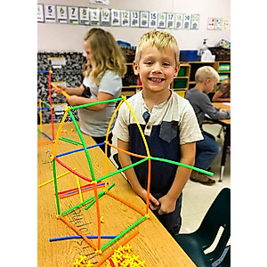 Skoolzy STEM Toys Connecting Straws Building 200 Piece Kit - Tinker Toys Fine Motor Skills Interlocking Engineering Builder Set Preschool Activity Building Toys Ages 3+ Includes Bag and eBook