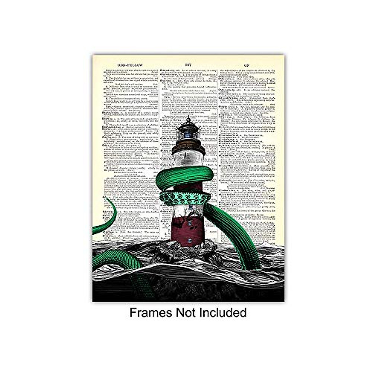 Octopus Kraken Dictionary Wall Art Print Set - Upcycled Vintage 8x10 Home or Office Decor for Bathroom, Bath, Beach or Ocean House - Unique Gift for Nautical, Ocean, Sea Lover - Unframed Posters