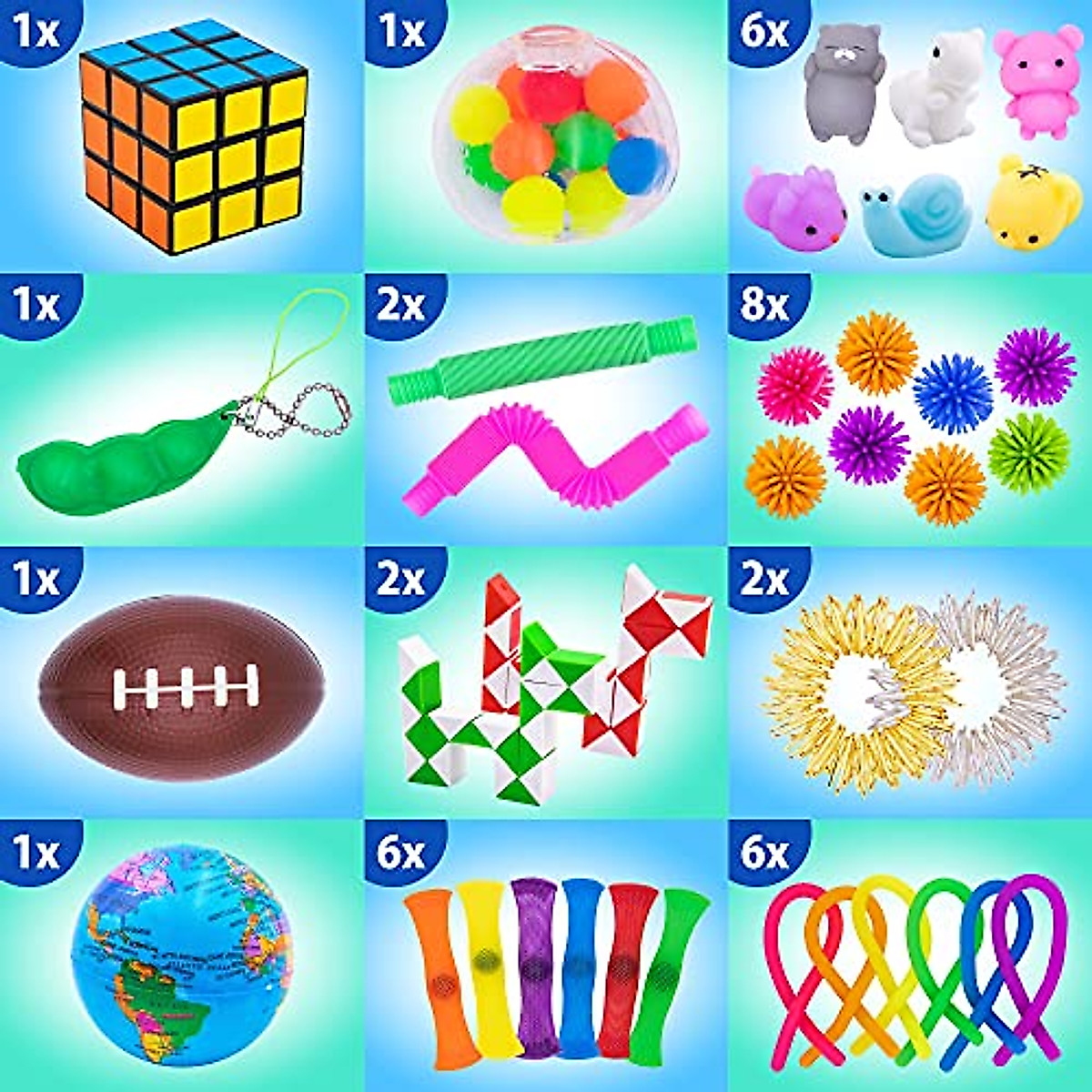 (50 Pcs) Fidget Toys Pack Party Favors Gifts for Kids Adults, Autism Sensory Toy Classroom Prizes Autistic Children Pop Its Bulk Fidgets Stocking Pinata Stuffers, Treasure Box Girls Goodie Bag Stress