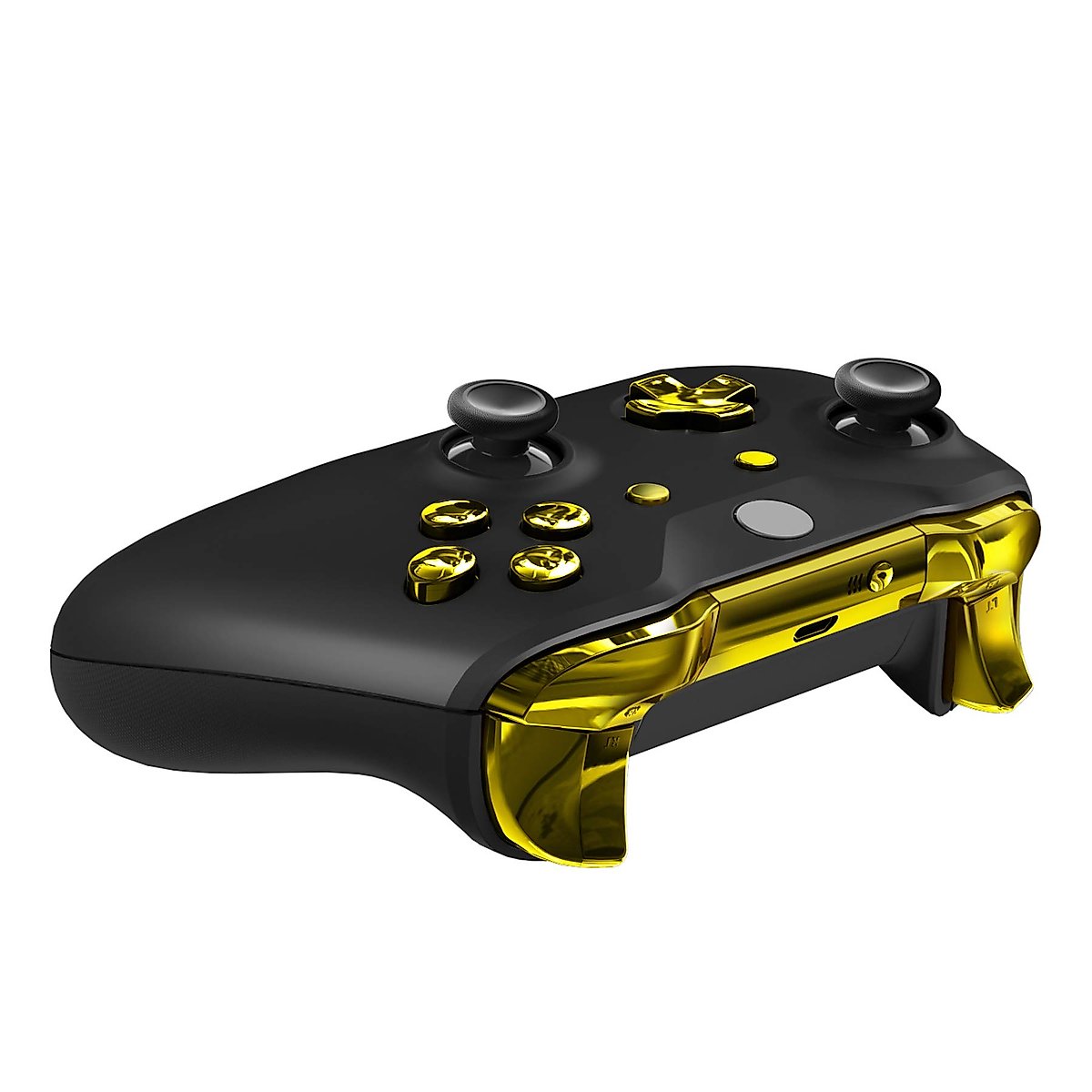 eXtremeRate LB RB LT RT Bumpers Triggers D-Pad ABXY Start Back Sync Buttons, Chrome Gold Full Set Buttons Repair Kits with Tools for Xbox One S & Xbox One X Controller (Model 1708)