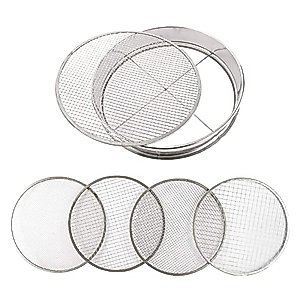 Patioer Garden Potting Mesh Sieve Sifting Pan - Stainless Steel Riddle - Mix Soil Filter - with 4 Interchangeable Mesh Sizes (3, 6, 9, 12mm)