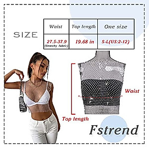 Fstrend Mesh Crystal Body Chain Sparkly Rhinestone Fishnet Crop Top See Through Tank Tops Bikini Rave Festival Accessories for Women