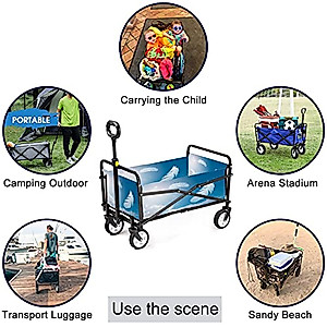 Collapsible Wagon Cart A White Feathers Bird Floating in The Sky Feather Abstract in Freedom Foldable Utility Wagon Large Capacity Garden Cart with Push Bar for Beach Camp Outdoor Shopping