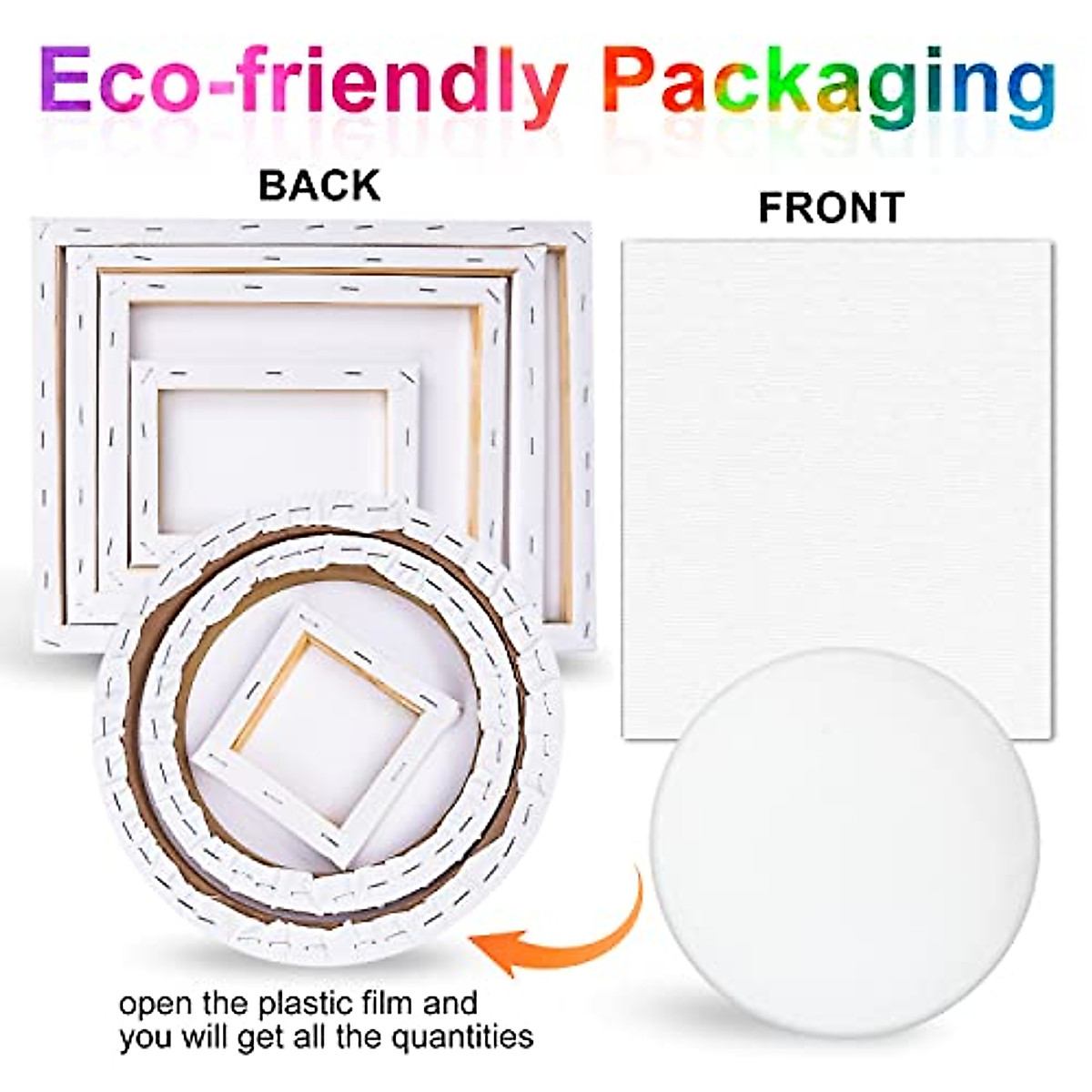 14 Packs Stretched Canvases for Painting,Multi Pack 11x14, 9.44x12, 8x10, 5x7, 4x4, Round Canvas with 8x8,10x10(2 of Each), Blank Primed Canvas for Oil Paint,Acrylic Paint,for Beginner,Artist.