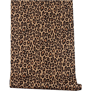 Qoubao Peel and Stick Leopard Contact Paper Wallpaper Animal Print Cheetah Shelf Liner for Dresser Drawer Cabinets Table Walls Furniture Decal 15.7X117 Inches