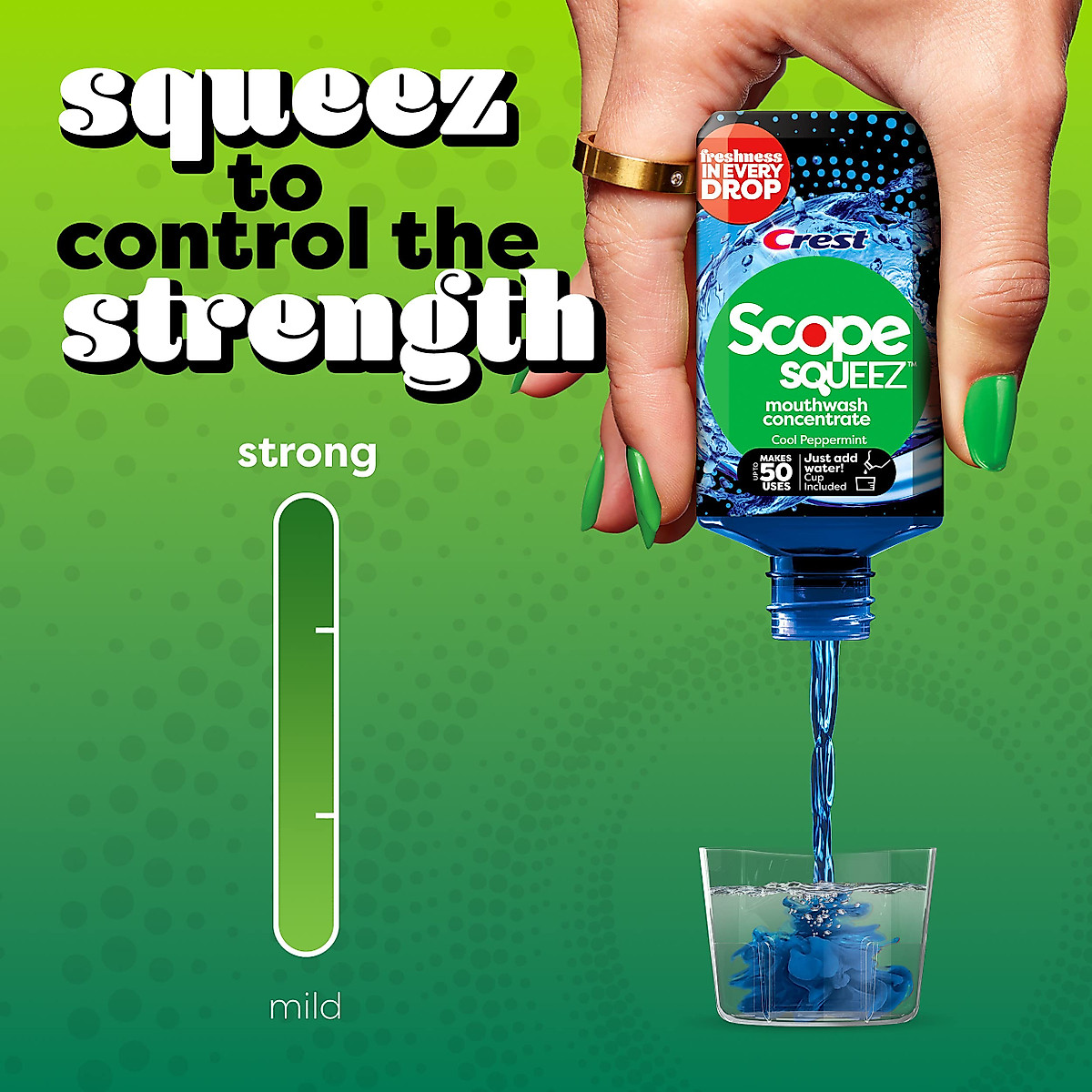 Crest Scope Squeez Mouthwash Concentrate, Cool Peppermint Flavor, 50mL Bottle, Equal Uses up to 1L Bottle *vs 1L Scope Outlast Mouthwash, Squeez to Control The Strength
