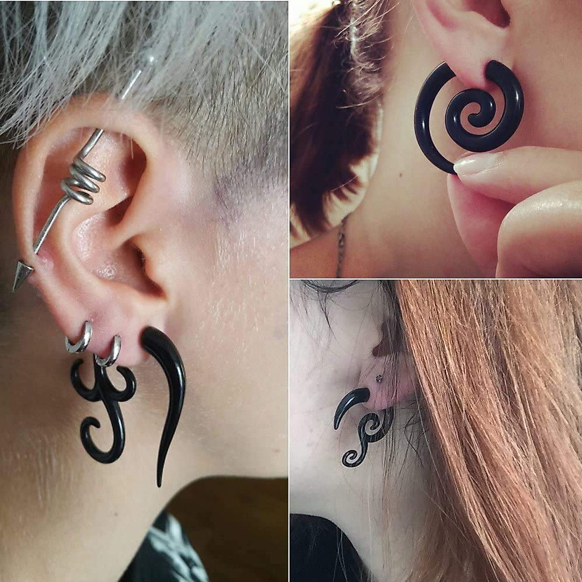 16g Graceful Tribal Spiral Fake Gauges Acrylic Ear Tapers Fake plugs Horn stud earrings (11 Pairs Mixed-styles)