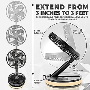 VENTY Original Portable Fan - Wireless Battery Operated Fan With 4 Speeds, LED Lighting, Carry Case & Remote Control - Premium Travel Rechargeable Fan & Power Bank With USB & USB-C Ports (Black)