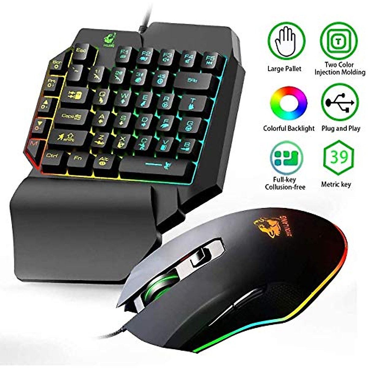 One Hand Gaming Keyboard and Mouse Combo, Wired 39 Keys Mechanical Feel Rainbow Backlit Keyboard+RGB Gaming Mouse+G6L LED Backlit Converter for Nintendo Switch/Xbox One/Xbox 360/PS4/PS3 /PC (Black)