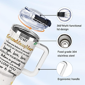 HYMONA Granddaughter Gifts from Grandma Grandpa - Stainless Steel 40Oz Granddaughter Cups Tumbler - Great Granddaughter Gifts, Mothers Day Birthday Graduation Gifts for Granddaught Coffee Mugs