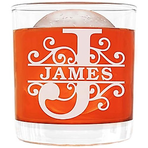 Personalized Whiskey Glass, Customized Engraved Monogram Cocktail Glass, 11 oz Custom Whiskey Gift Glass Birthday Gift For Him and Her (1 Glass)
