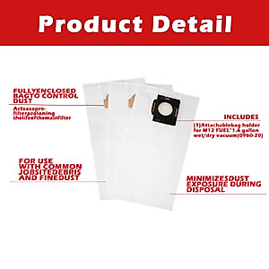 49-90-2016 Fleece Dust Bags For MILWAUKEE 0960-20 & 0970-20 M18 PACKOUT Vacuum