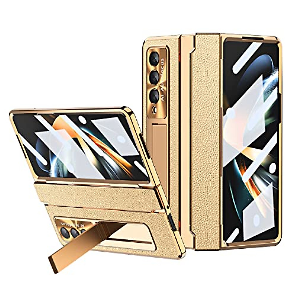 Hinge Protection Case for Samsung Galaxy Z Fold 3 5G with Pen Holder,Luxury Plating Built-in Screen Protector Dustproof Shockproof Case Cover Compatible with Samsung Galaxy Z Fold 3 5G(Gold+Gold)