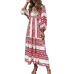 Orange Dress Dress Floral midi Print Dress Turtleneck Calf Length Dresses for Women Elastic Waist Vestidos de Mujer rojos Cortos Puff Sleeve Cardigan for Women Dressy Ladies Winter Dresses for