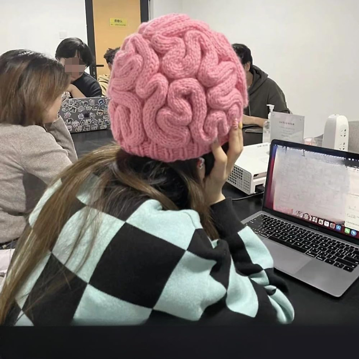 AlmondJoy Brain Beanie Hat Gothic Punk Knit Cute Beanie Alt Y2K Accessories Punk Knitted Headwear Christmas Halloween (Pink)