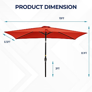 SUNVIVI OUTDOOR 6.5 x 10 Ft Rectangular Patio Umbrella Aluminum Pole, Outdoor Table Market Umbrella with Crank, 6 Steel Ribs, Polyester Canopy, Red