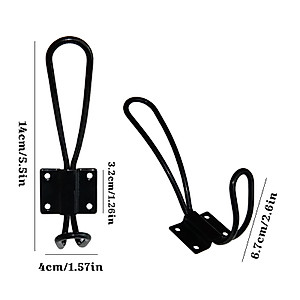 YMAISS 5 Packs of Rustic Heavy Duty Double Coat Hooks,Vintage Wall Mounted Hangers,Metal Decorative Entryway Hat Hook Black Big, Farmhouse Shabby Chic Hanging Look with Screws Included