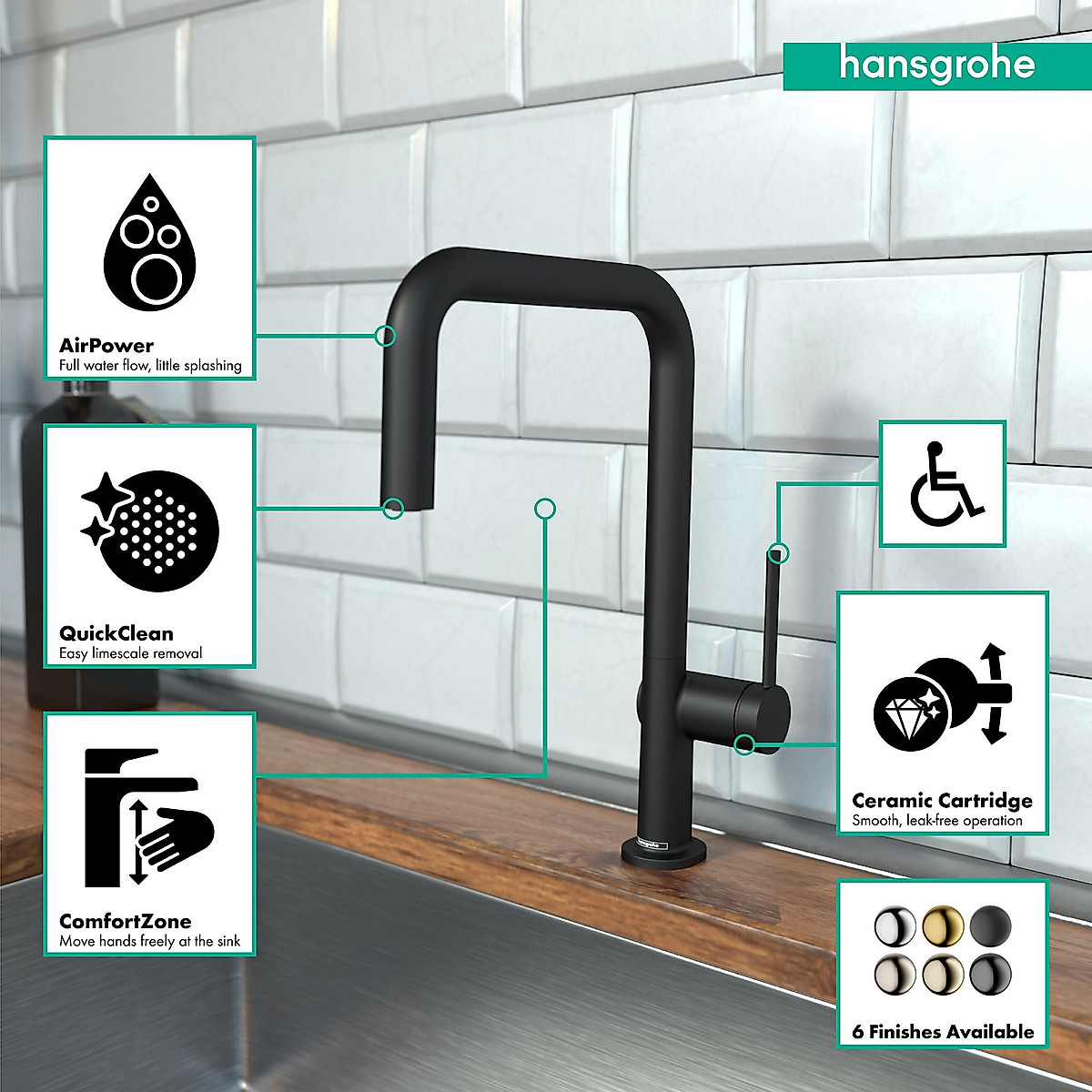 hansgrohe Talis N Black High Arc Kitchen Faucet, Kitchen Faucets with Swivel, Faucet for Kitchen Sink, Matte Black 72806671