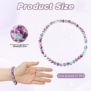 47 Pcs Sea Sediment Imperial Jasper Beads Purple-Blue Jasper Beads 8mm Galaxy Sea Imperial Jasper Gemstone Beads Colorful Round Stone Beads for Jewelry DIY Making