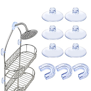 PEOVLVN 6 Pieces Suction Cups for Shower Caddy, Shower Caddy Connectors Suction Cup Hooks with 3 Pieces Rubber Rings Shower Hooks for Inside Shower Bathroom Decor and Replacement