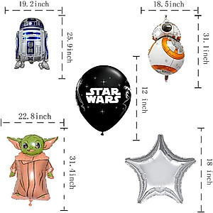 ROSUDA 19 Pcs Star Wars Balloon Set, Baby Child Balloons,Mandalorian Theme Video Games the Child Birthday Party Foil Film Dalloon Supplies Star Wars Bouquet Decorations for Kids Boys Girls