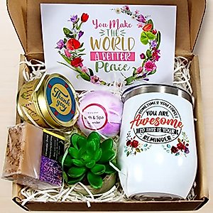 Thank You Gifts for Women, Relaxation Gifts for Women,Birthday Christmas Gifts for Friends, Gifts for Her Girlfriend Sister Mom Unique Gifts Box Wine Tumbler Scented Candle