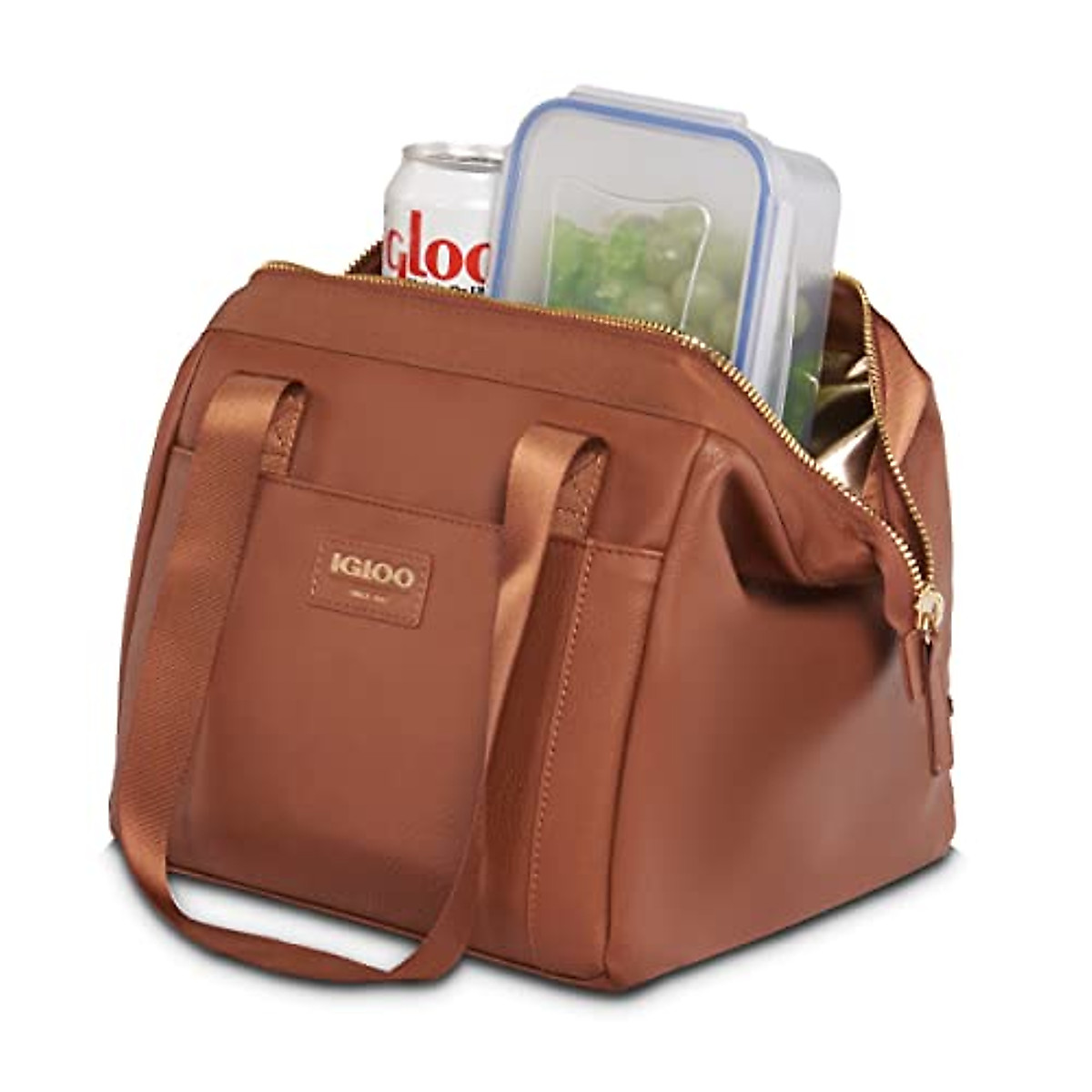 Igloo 15-can Premium Luxe Softsided Satchel Bag, Cognac