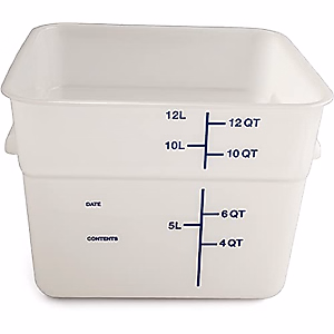 Carlisle FoodService Products Squares Square Food Storage Container with Stackable Design for Catering, Buffets, Restaurants, Plastic, 12 Quarts, White