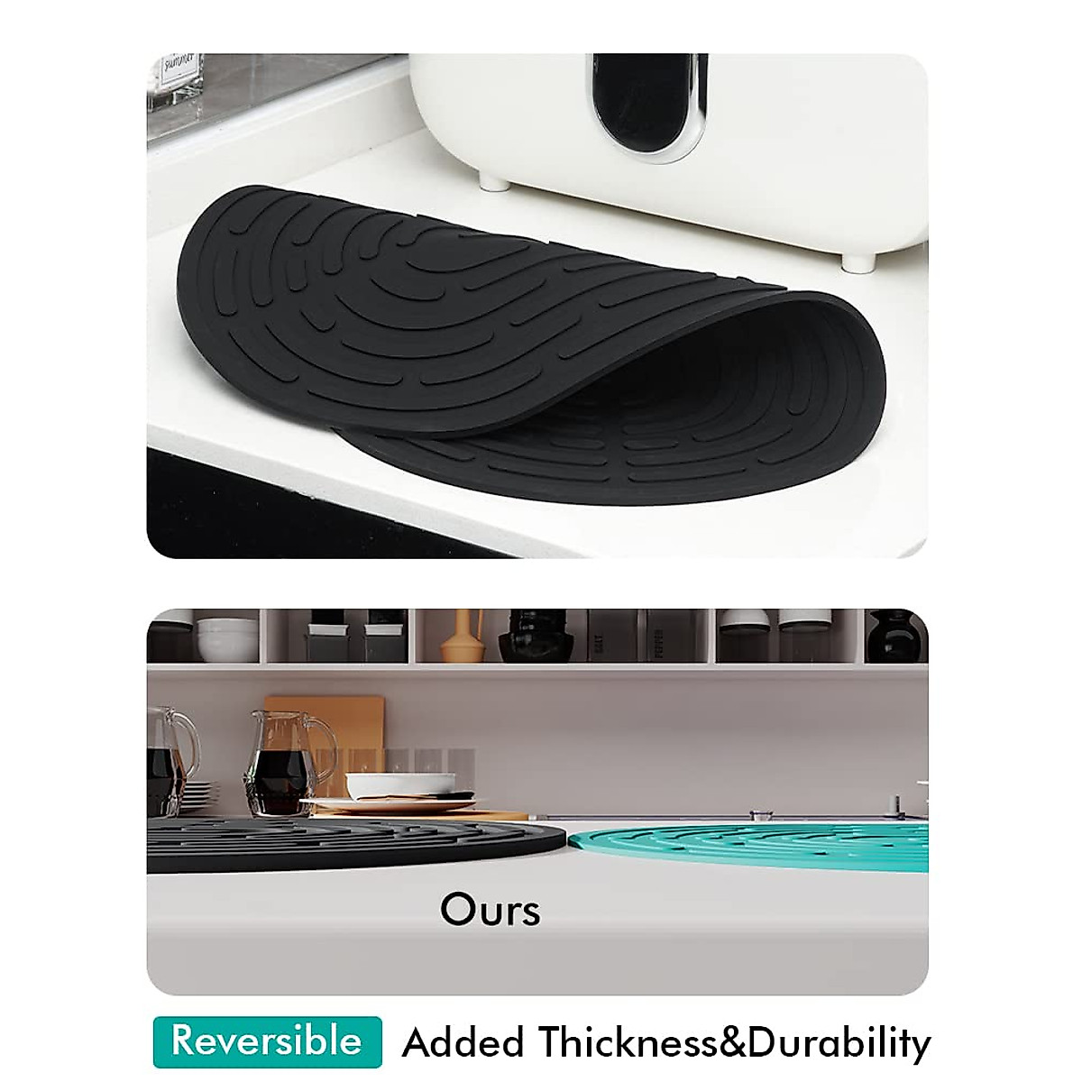 Dish Drying Mat-Silicone Drying Mats for Kitchen Counter-12"x18"Heat Resistant Mat Kitchen Gadgets Accessories-Bar Mat Coffee Mat Drying Pad for Countertop BLACK