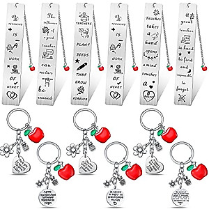 Hinly 12 Pcs Teacher Keychain and Bookmark Teacher Appreciation Gift Set for Women Men 6 Teacher Keychain and 6 Teacher Bookmark, End of Year Thank You Gifts for Teacher