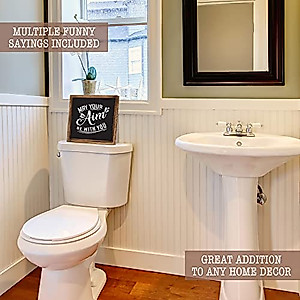 COM-PAD Funny Farmhouse Bathroom Decor Signs - 6 Interchangeable Wall Decorations w/ Hilarious Sayings and Rustic Frame - Instantly Create a Fun Filled Bathroom In Your Home