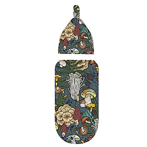 Mushroom Baby Stuff Newborn Swaddle Blanket Cute Baby Swaddle Blankets Soft Stretchy Sleep Sack with Beanie Hat Gifts for Boy Girl