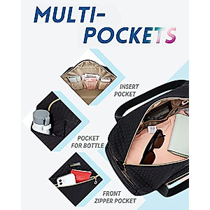 Travel Duffle Bag, BAGSMART 31L Quilted Weekender Overnight Bag for Women, Large Carry On Airport Bag with Wet Pocket & Shoe Bag for Travel, Business Trips, Sports (Black-Basic version)