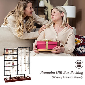 ProCase Jewelry Organizer Stand Earring Holder, 144 Holes Stud Earring Display Rack Necklace Holder Storage Tower with Removable Wooden Ring Tray for Earrings Necklaces Bracelets Rings Watches -Black