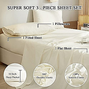 LifeTB Cream White Microfiber Duvet Cover Set Twin / 3 Piece Cream White Cooling Sheets Set Twin (1 Duvet Cover, 2 Pillowcases / 1 Flat Sheet, 1 Fitted Sheet, 1 Pillowcase)