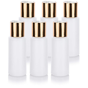 JUVITUS 2 oz Clear Natural Refillable Plastic Squeeze Bottle with Gold Metal Disc Cap Top - (6 Pack)