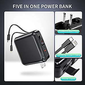 Geneforce Portable Charger-hub Wall Plug Built-in Cable 15000mAh, Internal Battery USB,Maximum Power is 18W, Mobile Even High-Power Products Such as Laptops can be Compatible with Smart Phones, PD15