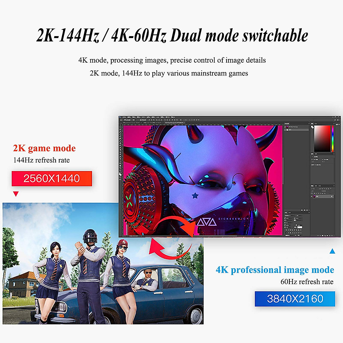 ZZYH 32 Inch IPS Gaming Monitor (4K 60Hz&2K 144 Dual Mode, HDMI), Eye Protection Office Design Panel Computer Monitor