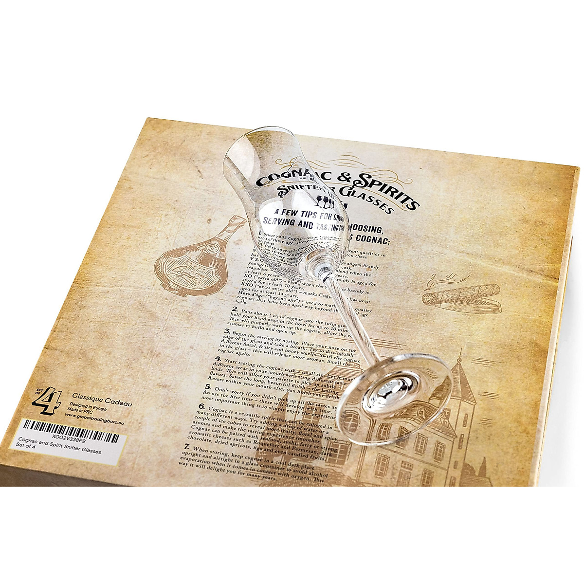 GLASSIQUE CADEAU Cognac, Brandy, Tequila and Dessert Wine Snifter Glasses | Set of 4 Small Tasting Tulip Copitas for Sipping Spirits, Madeira, After Dinner Drinks