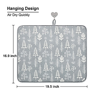 Christmas Tree Dish Drying Mats for Kitchen Counter by SUBEKYU, Microfiber Absorbent Dish Drainer/Rack Pads for Sink, 19.5 by 15.8 inches, Set of 2, Grey