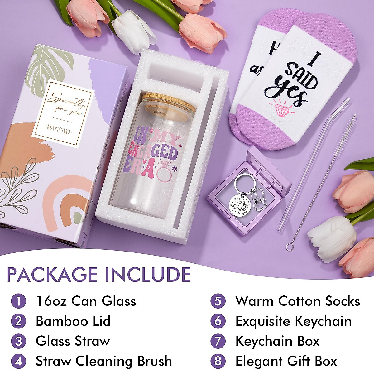 Engagement Gifts for Her Women, Bridal Shower Gifts for Bride to Be, Bachelorette Gifts for Bride Future Mrs, Fiance Gifts for Women, Newly Engaged Gifts Basket w/ 16Oz In My Engaged Era Can Glass Cup