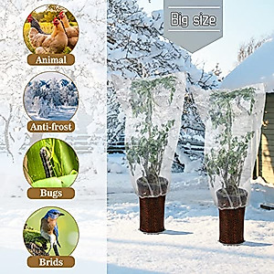 ANPHSIN 6 Pcs Winter Plant Film Cover with Drawstring- 35.4" x 59.1" Plastic Plant Cover Freeze Protection Transparent Waterproof Plant Shelter Bag for Outdoors Garden Plants Shrubs Sapling Crops