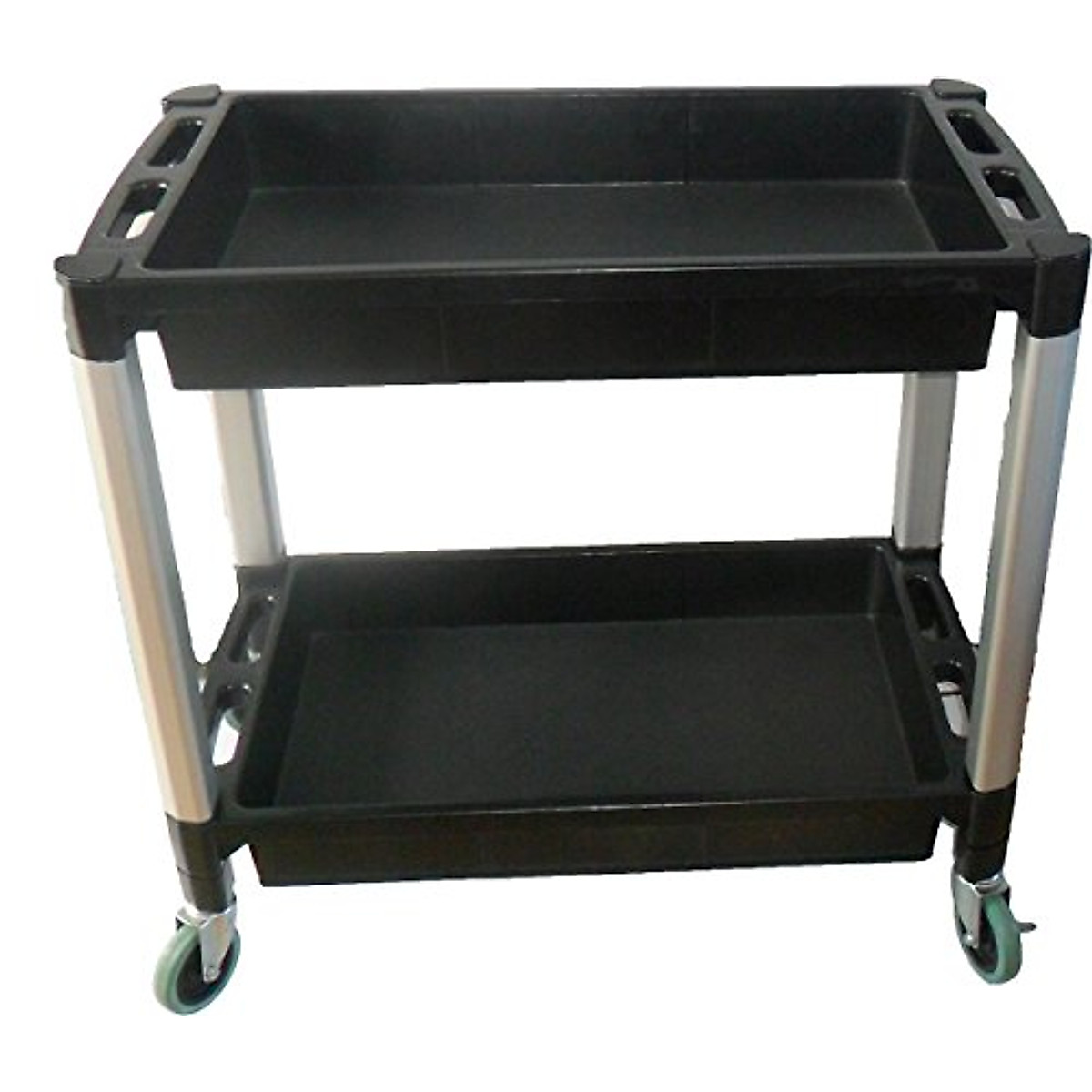 MaxWorks 80384 Black and Gray Two-Tray Service/Utility Cart With Aluminum Legs And 4" Diameter Swivel Castors
