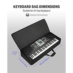 Donner 61 Key Keyboard Case, Portable Electric Piano Keyboard Gig Bag, Waterproof Durable 600D Nylon Oxford Cloth, 10mm Cotton Padded, 41"x 16"x 5", Black