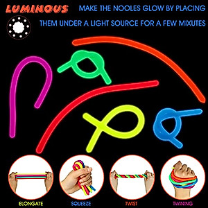 100 Pcs Glow Stretchy String Fidget Sensory Toys Monkey Noodle Fidget Toy Stress Relief Toys Calming Noodle Fidget Stress and Anxiety Toys for Stocking Stuffers Party Favors Prizes, 3 Sizes (Glow)