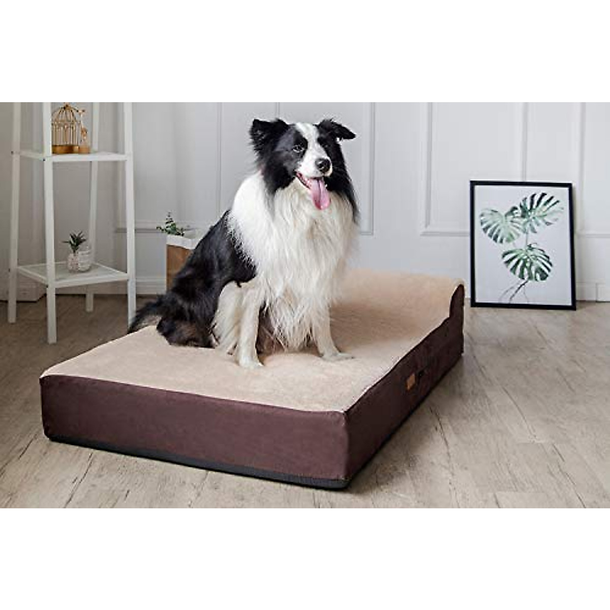 KOPEKS Jumbo Orthopedic Dog Bed - 7-inch Thick Memory Foam Pet Bed with Pillow with Removable Cover & Free Waterproof Liner - for Large Breed Dogs, XL, Brown-Plush Top