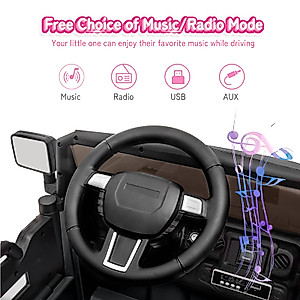 JOYMOR Ride on Truck with Remote Control, 4 Wheels 12V Battery Powered Kids Car, with LED Headlight/Horn Button/ MP3 Player/USB Port/Forward Backward/Kids Girl Boy (Black)