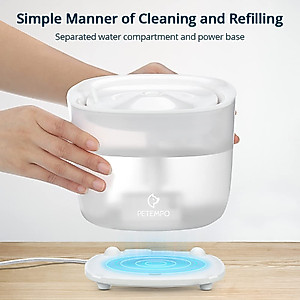 PETEMPO Cat Water Fountain with Wireless Pump, 68oz/2L Ultra Quiet Cat Fountain, Automatic Pet Drinking Fountain for Cats Dogs Inside with 2 Flow Modes, LED Light Indicator, Filter Included
